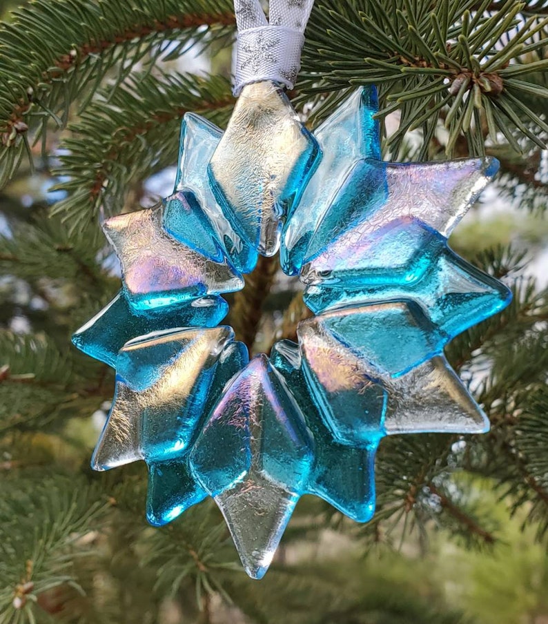 Snowflake Ornament Fused Glasshandmade Unique Handcrafted - Etsy