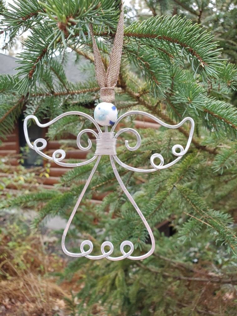 Angel Silver Colored Ornament, Christmas Tree Ornament, Hammered Wire ...
