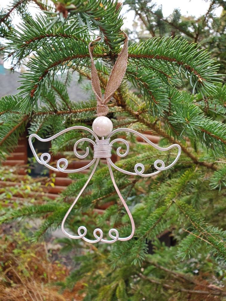 Angel Silver Colored Ornament, Christmas Tree Ornament, Hammered Wire ...