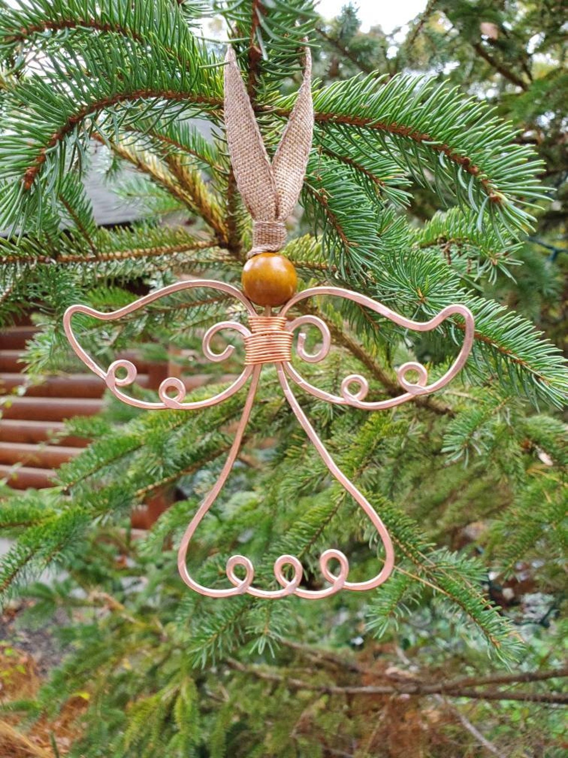 Copper Colored Angel Ornament, Christmas Tree Ornament, Hammered Wire ...