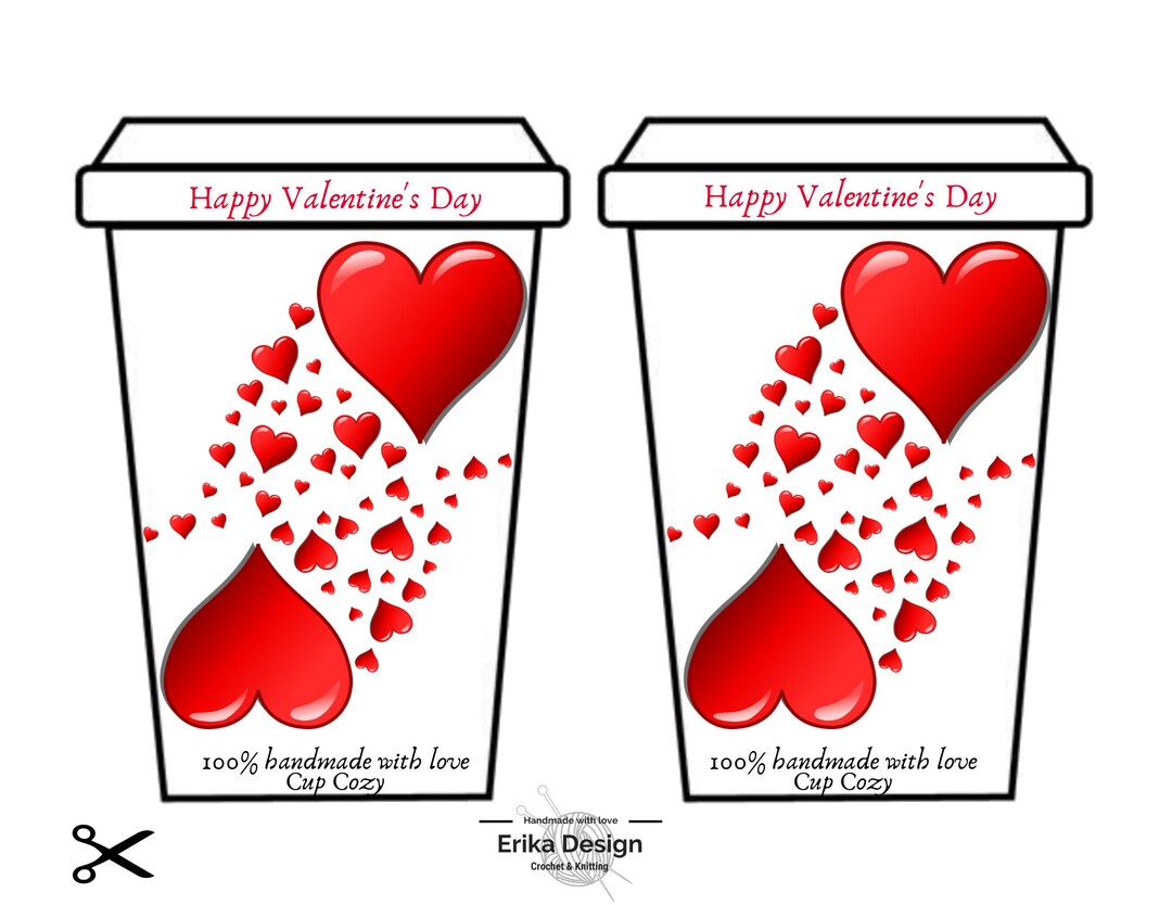 Cup Cozy Template, Printable Labels for Valentine Day, Coffee Sleeve ...