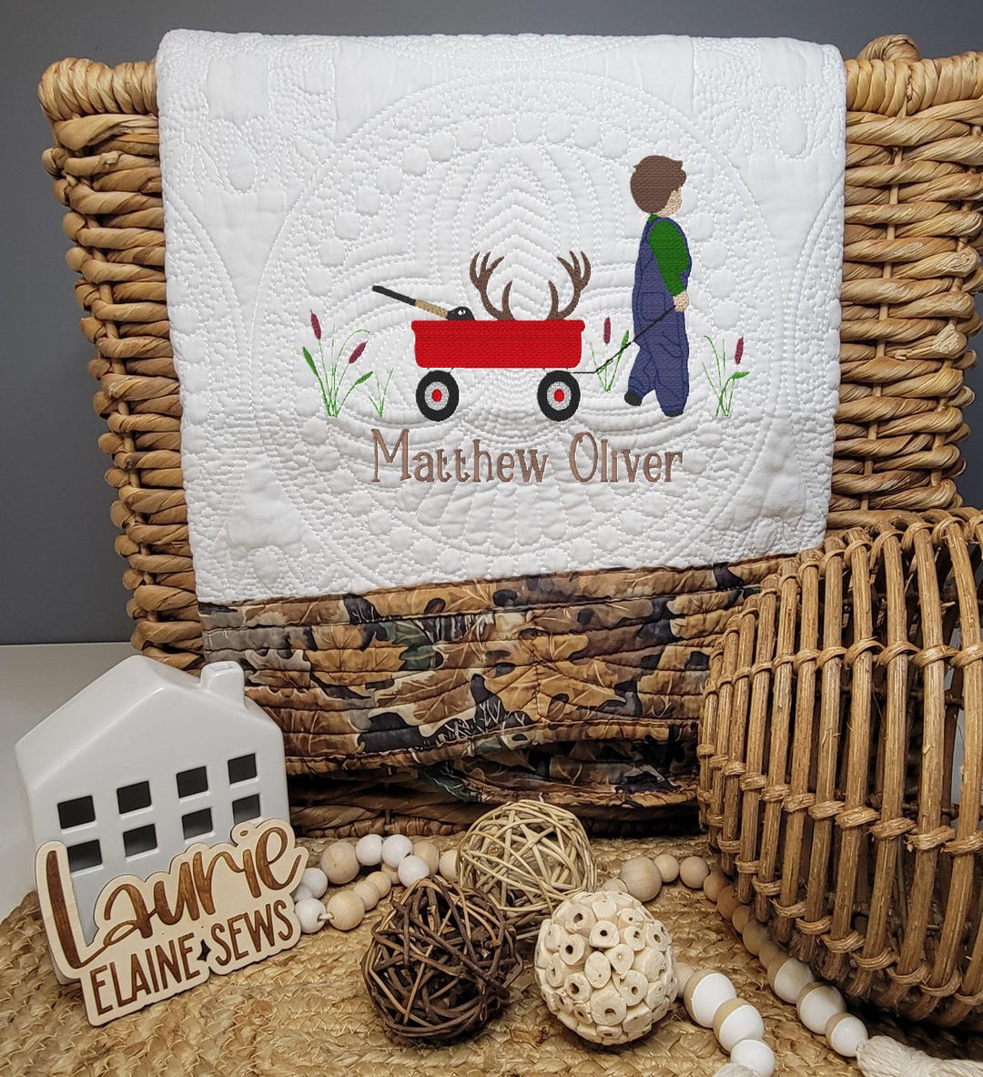 Personalized Embroidered Heirloom Baby Quilt: Girl, Boy, Leaf Camo ...