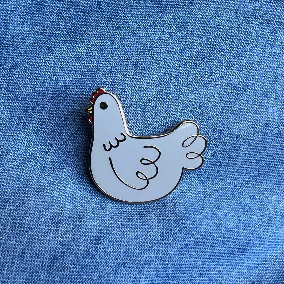 White Chicken Enamel Pin - Etsy
