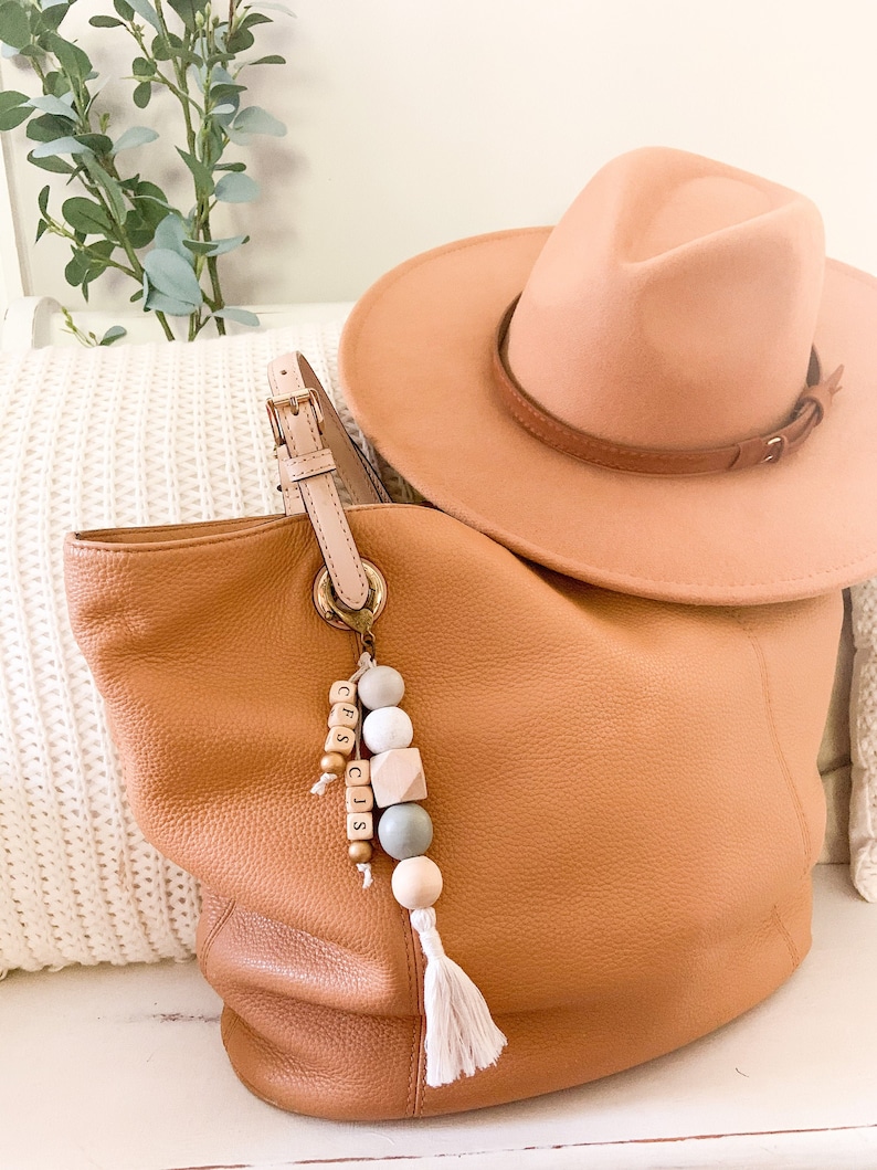 Boho Wood Bead Tassel Keychain | Etsy