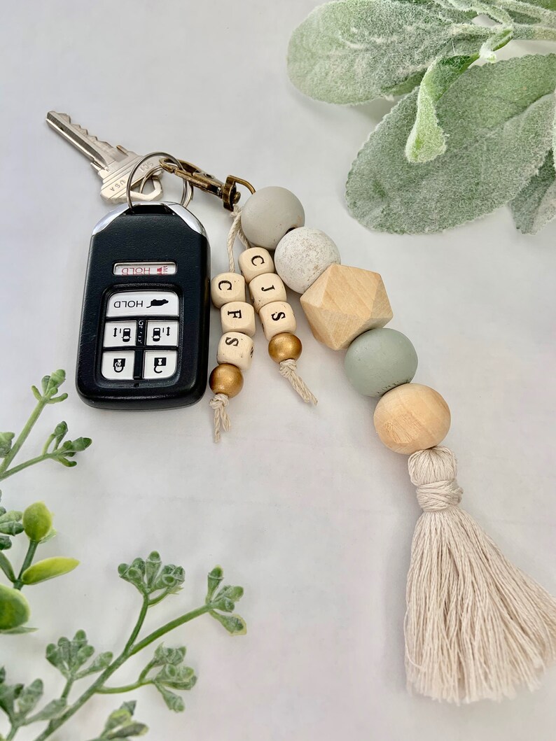 Boho Wood Bead Tassel Keychain | Etsy