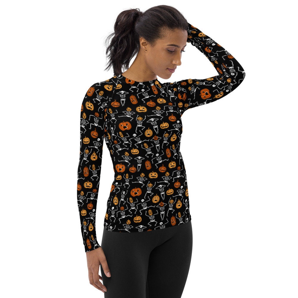 Halloween Costume Skeleton Rash Guard, Witch Halloween Shirt Womens ...