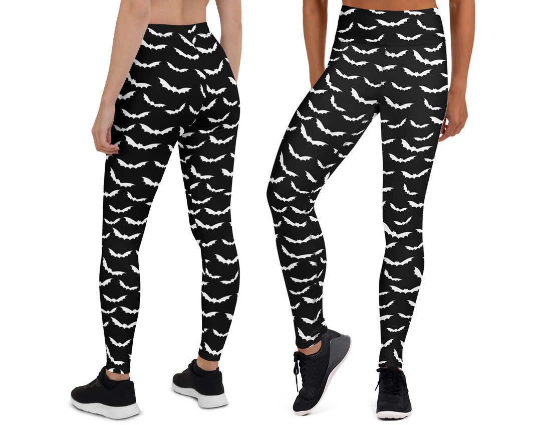 Womens Halloween Costume Bat Leggings, Black Squat Proof Workout Gym ...