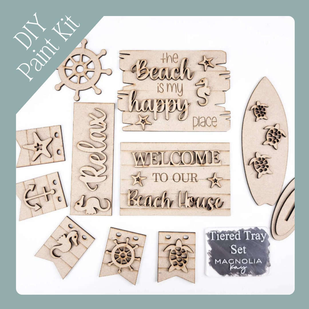 Beach House DIY Paint Kit | Tiered Tray Laser Cut Wood Blanks | DIY ...