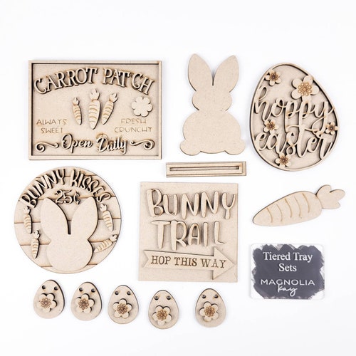 Farmhouse Easter DIY Paint Kit Easter Tiered Tray Laser Cut - Etsy