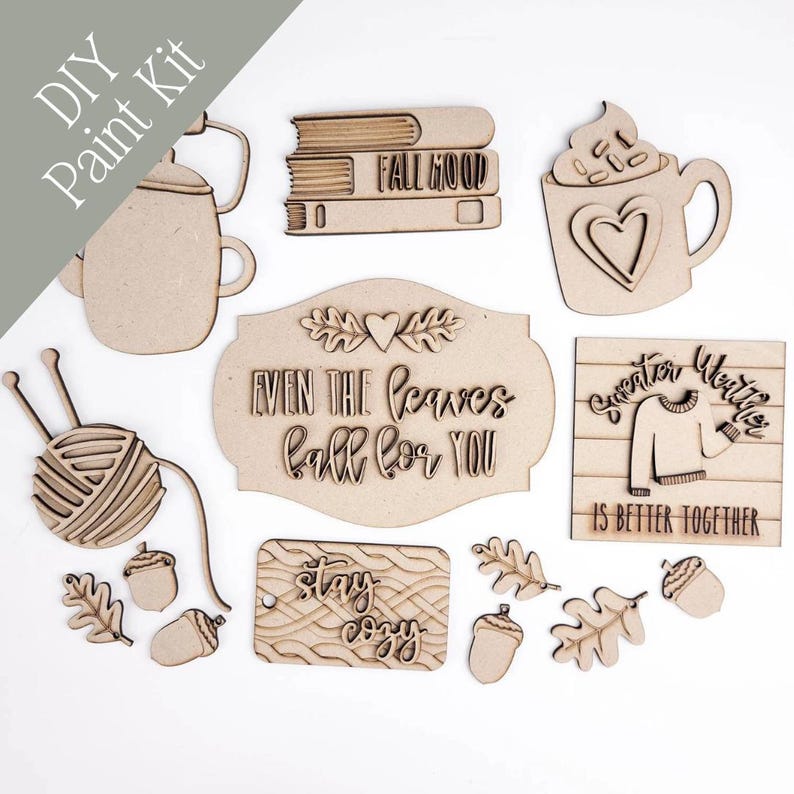 DIY Cozy Fall Tiered Tray Kit | Autumn Mini Sign Craft Set | Sweater ...