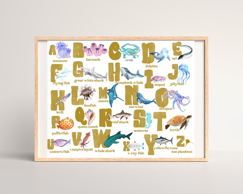 Sea Animal Alphabet Kids Alphabet Poster Educational Art - Etsy