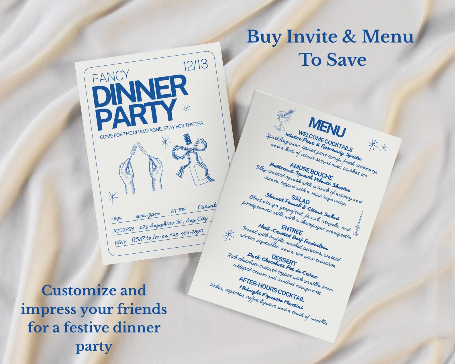Editable Dinner Party Menu Template, Chic Printable (canva) - Etsy