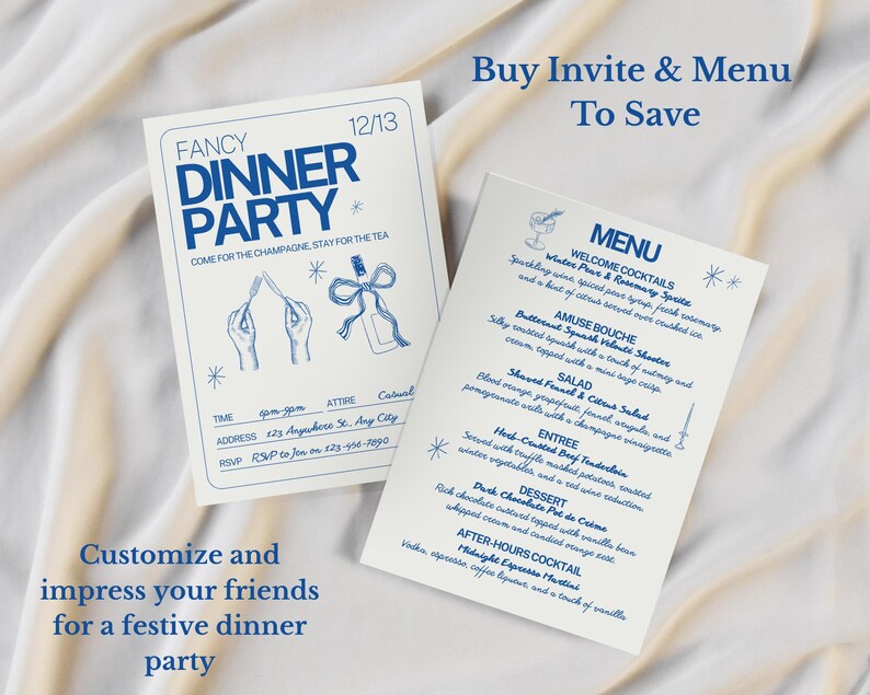 Editable Dinner Party Menu Template, Chic Printable (canva) - Etsy