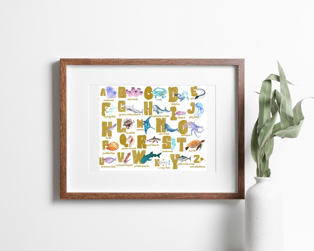 Sea Animal Alphabet, Kids Alphabet Poster, Educational Art, Kids Room ...