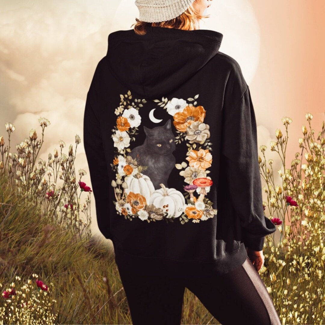 Black Cat Hoodie Fairycore Clothing Cottagecore Mushroom Goblin Core ...