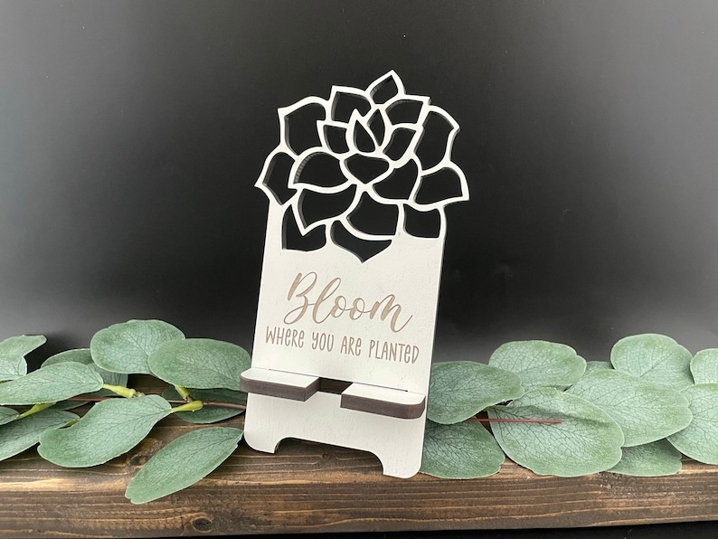 Floral Cutout Wooden Phone Stand Laser Cut & Engraved - Etsy