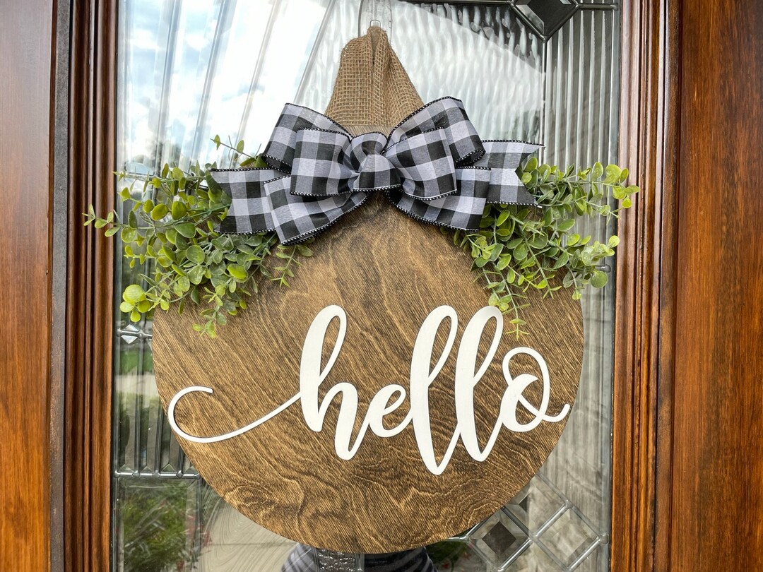 3D Wood HELLO Door Hanger | Front Door Wreath | Entry Way Wall Decor ...