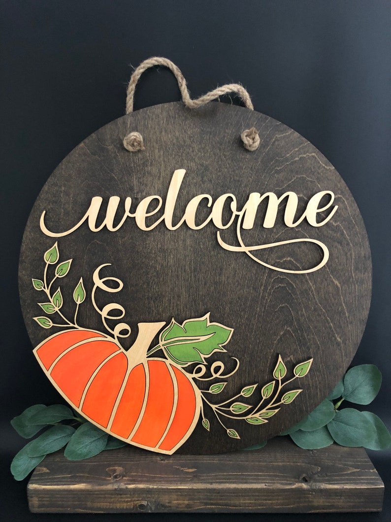 Pumpkin Themed Door Hanger Round Fall Wall Sign - Etsy
