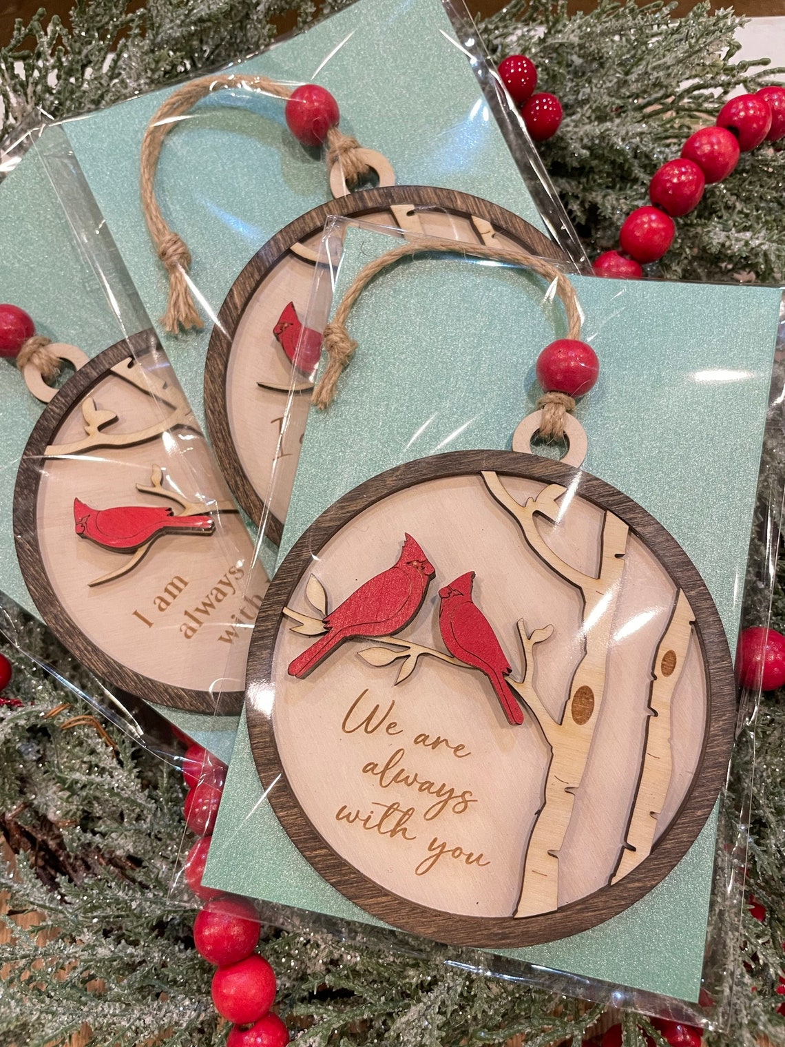 Three Cardinals Memorial Ornament With Optional - Etsy