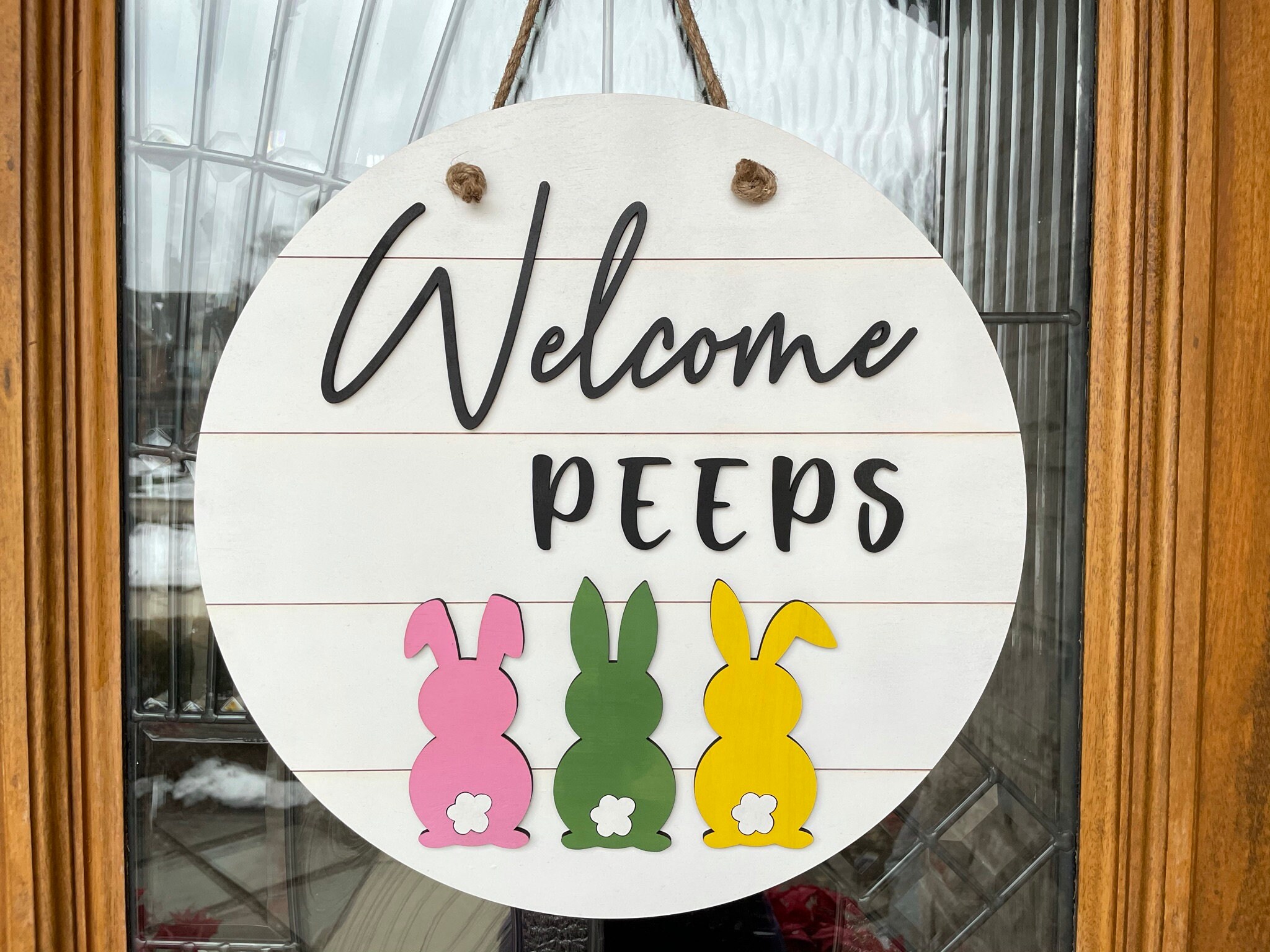 Welcome Peeps Easter Door Hanger: 3D Bunny Shiplap Decor - Etsy