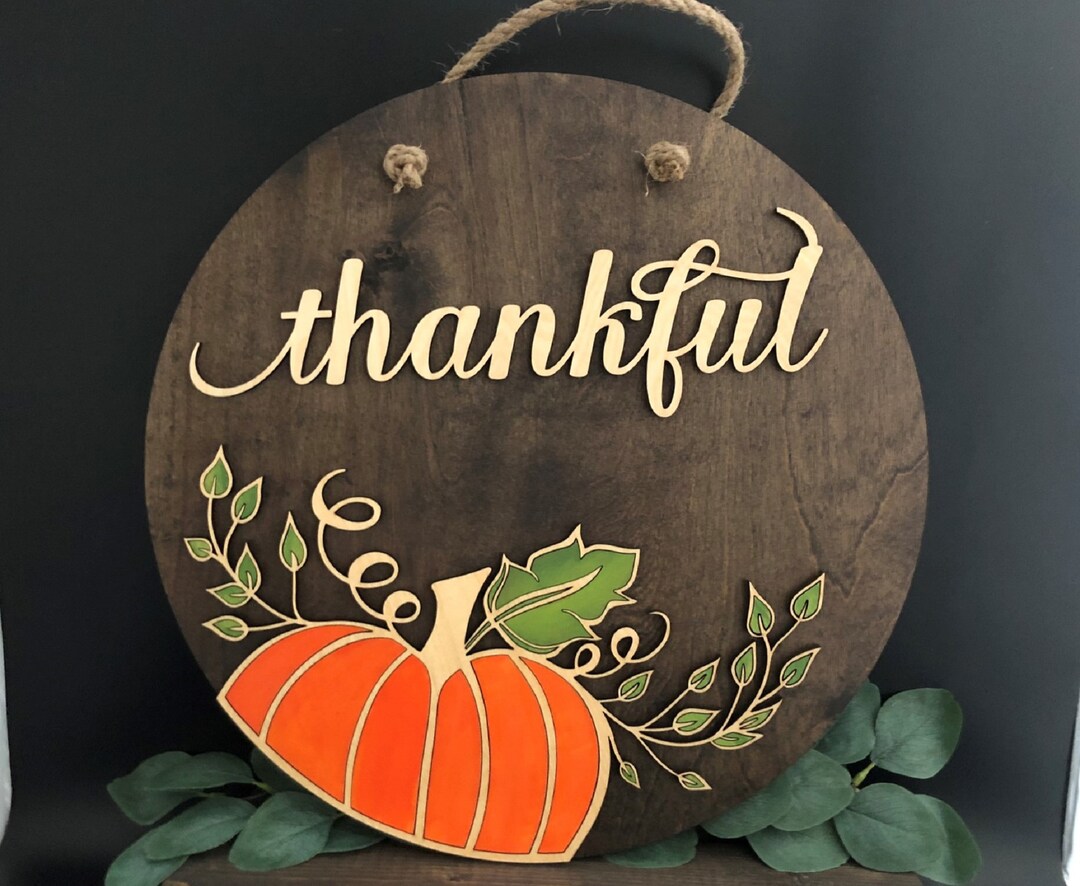 Pumpkin Themed Door Hanger | Round Fall Wall Sign | Thanksgiving Wall ...