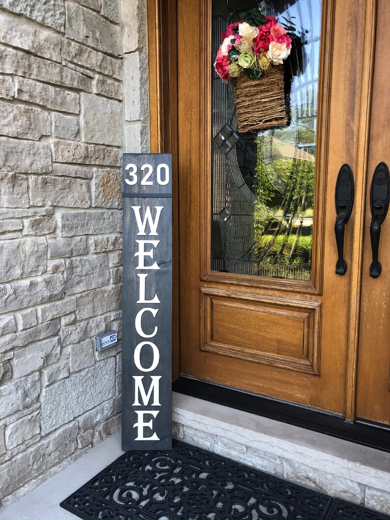 Welcome Porch Sign With Address Number Front Porch Leaner - Etsy
