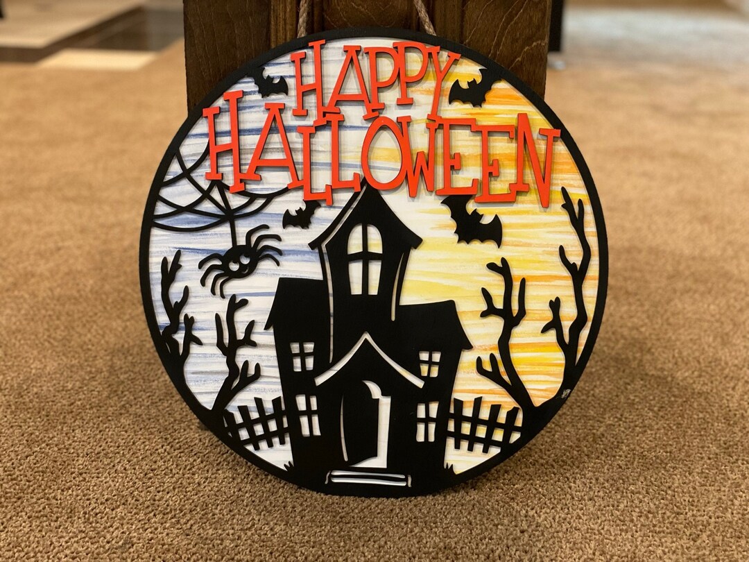 Happy Halloween Door Hanger | Halloween Sign | 3D Round Sign | Autumn ...