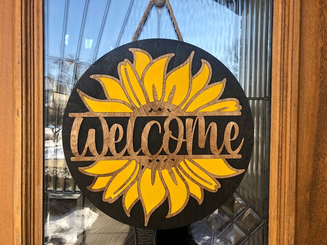 Sunflower Welcome Sign: 3D Wood Door Hanger, Fall Decor - Etsy