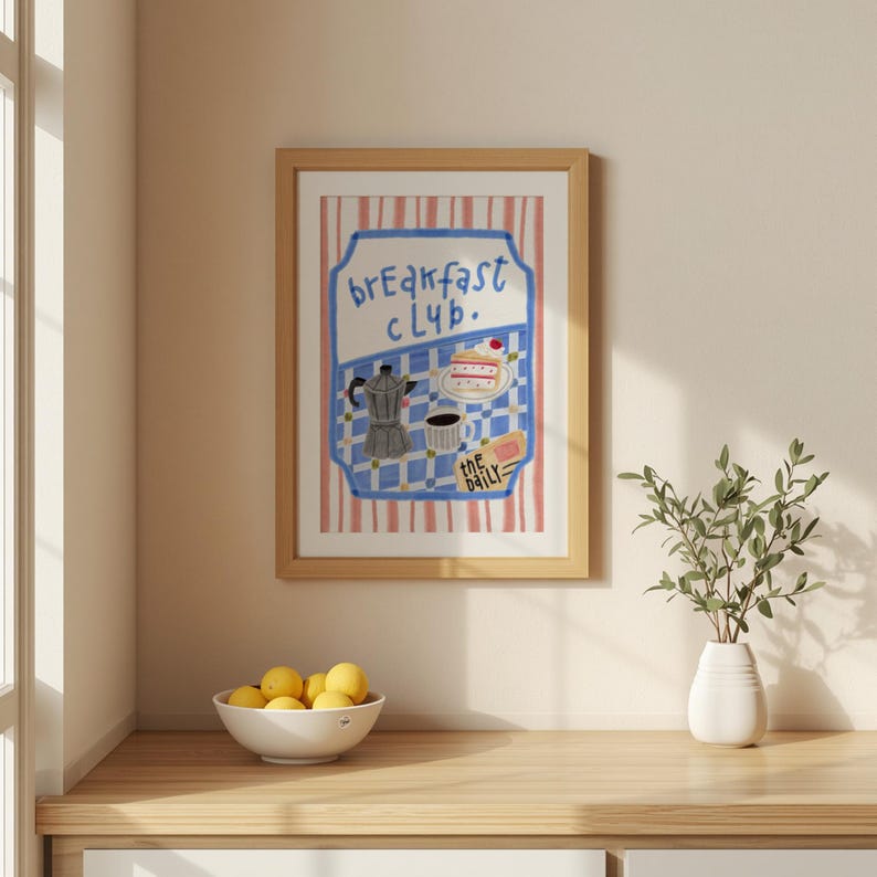 Breakfast Club Print, Retro Sketch Art, Kitchen Dining Decor (digital ...
