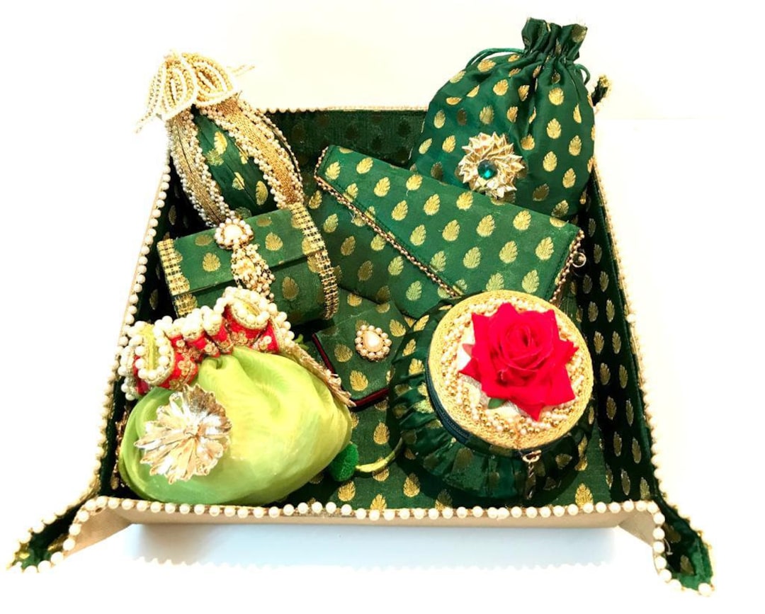 8pcs Shagun Thali Fuchsia Dark Pink and Gold Trousseau Set-thaal-indian ...