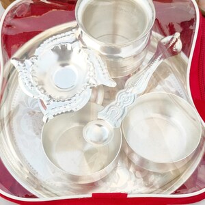 German Silver-pooja Thaali-thaal Set|diya-tray-bowls-plate-chowki-bell ...