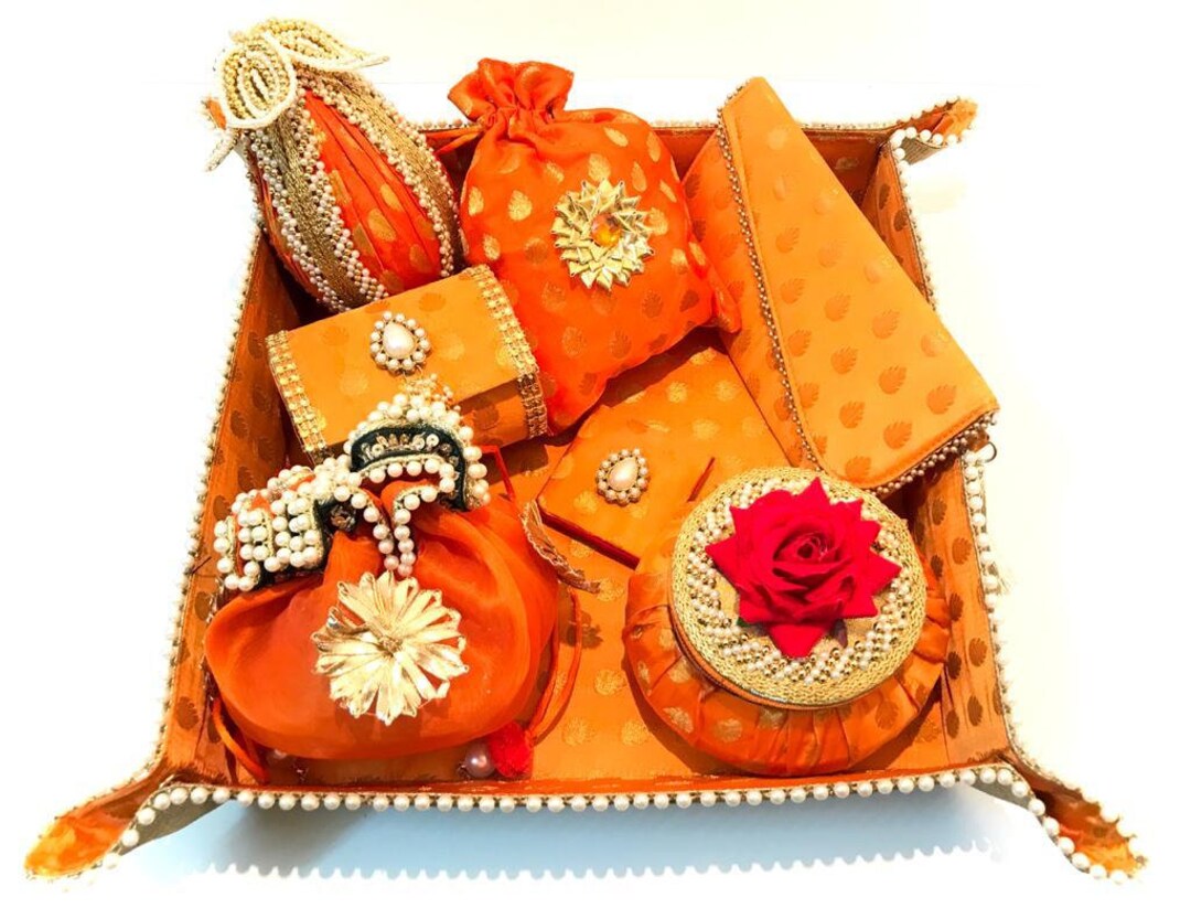 8pcs Shagun Thali Fuchsia Dark Pink and Gold Trousseau Set-thaal-indian ...