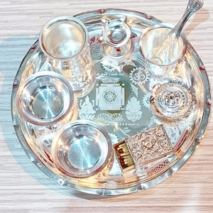 German Silver-pooja Thaali-thaal Set|diya-tray-bowls-plate-chowki-bell ...