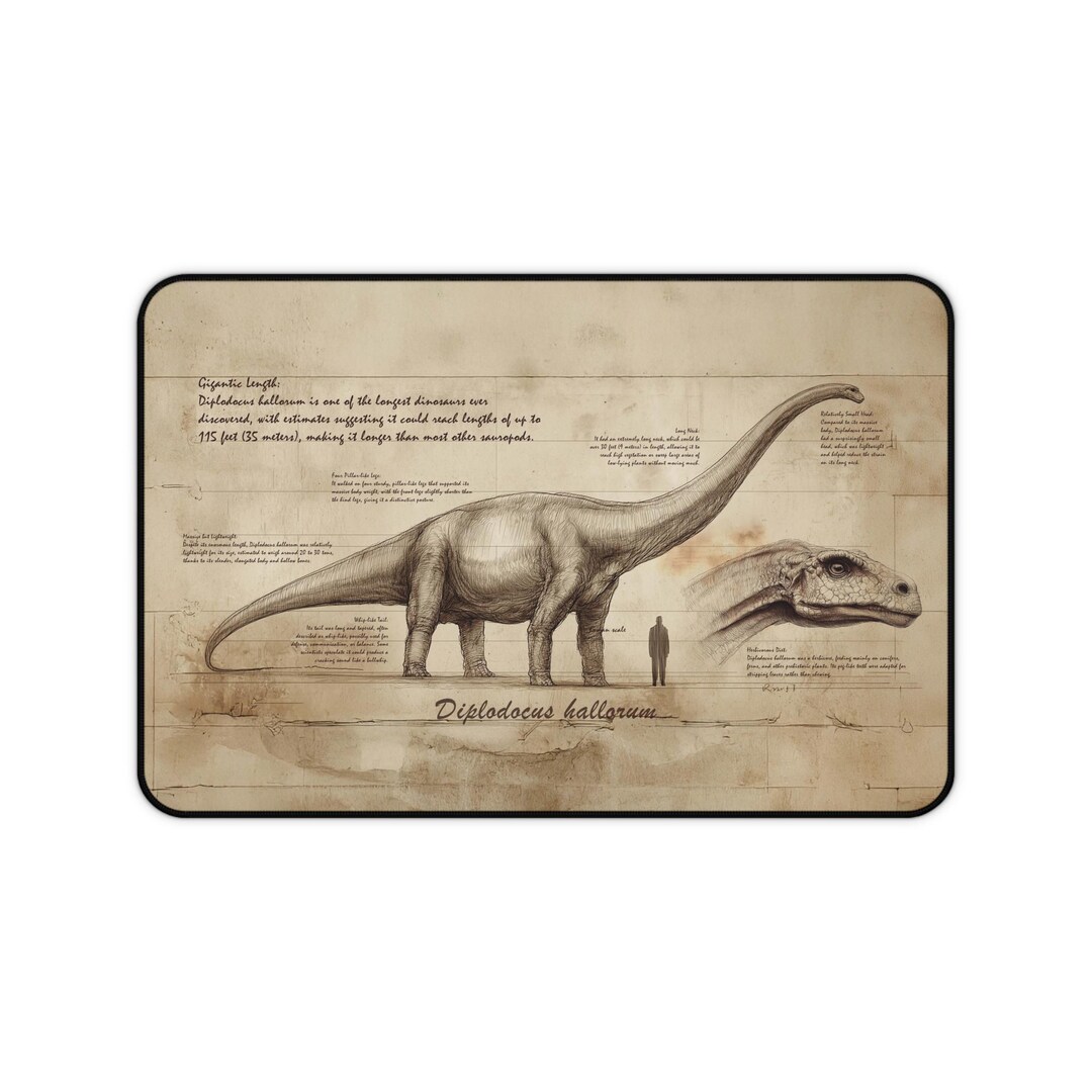 Sauropod Desk Mat, Vintage Dinosaur Art, Home Office Decor, Gift for ...