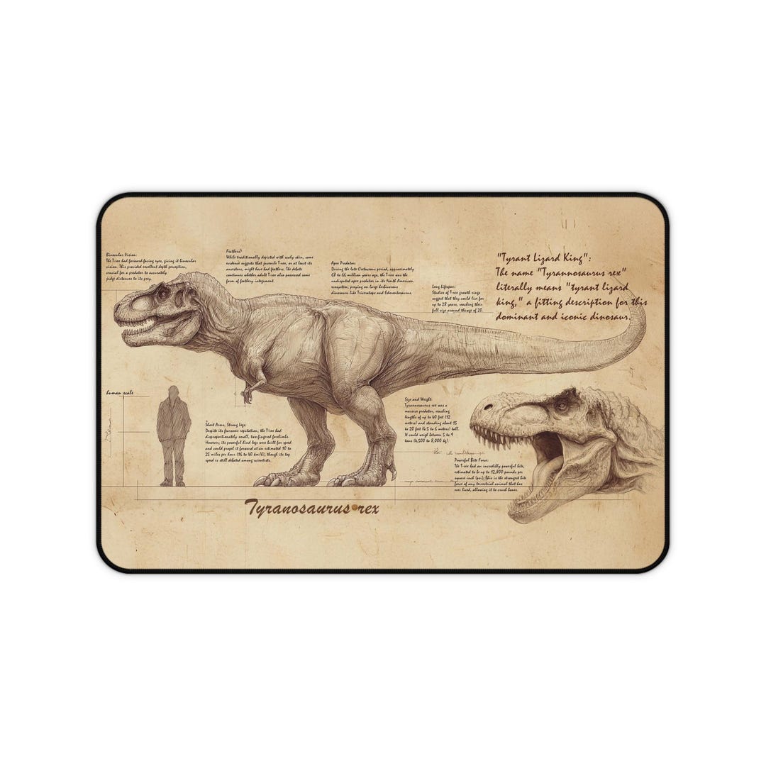 Tyrannosaur Desk Mat, Vintage Dinosaur Art, Home Office Decor, Gift for ...