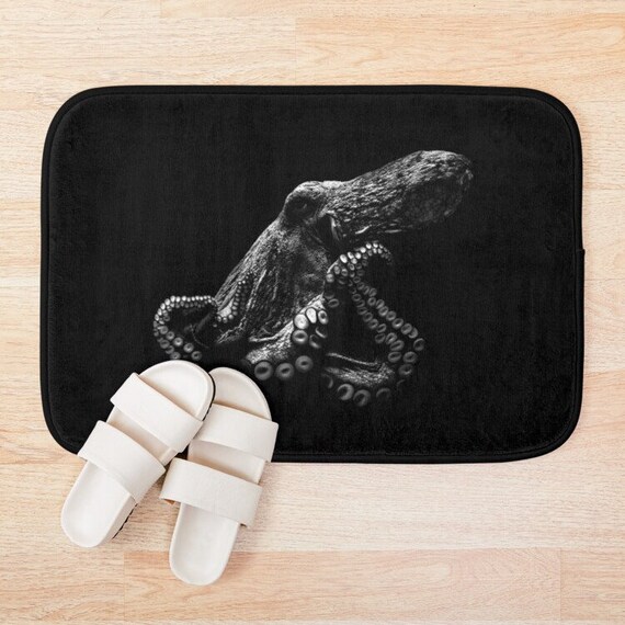 Black and White Octopus Bath Mat Ocean and Wildlife | Etsy