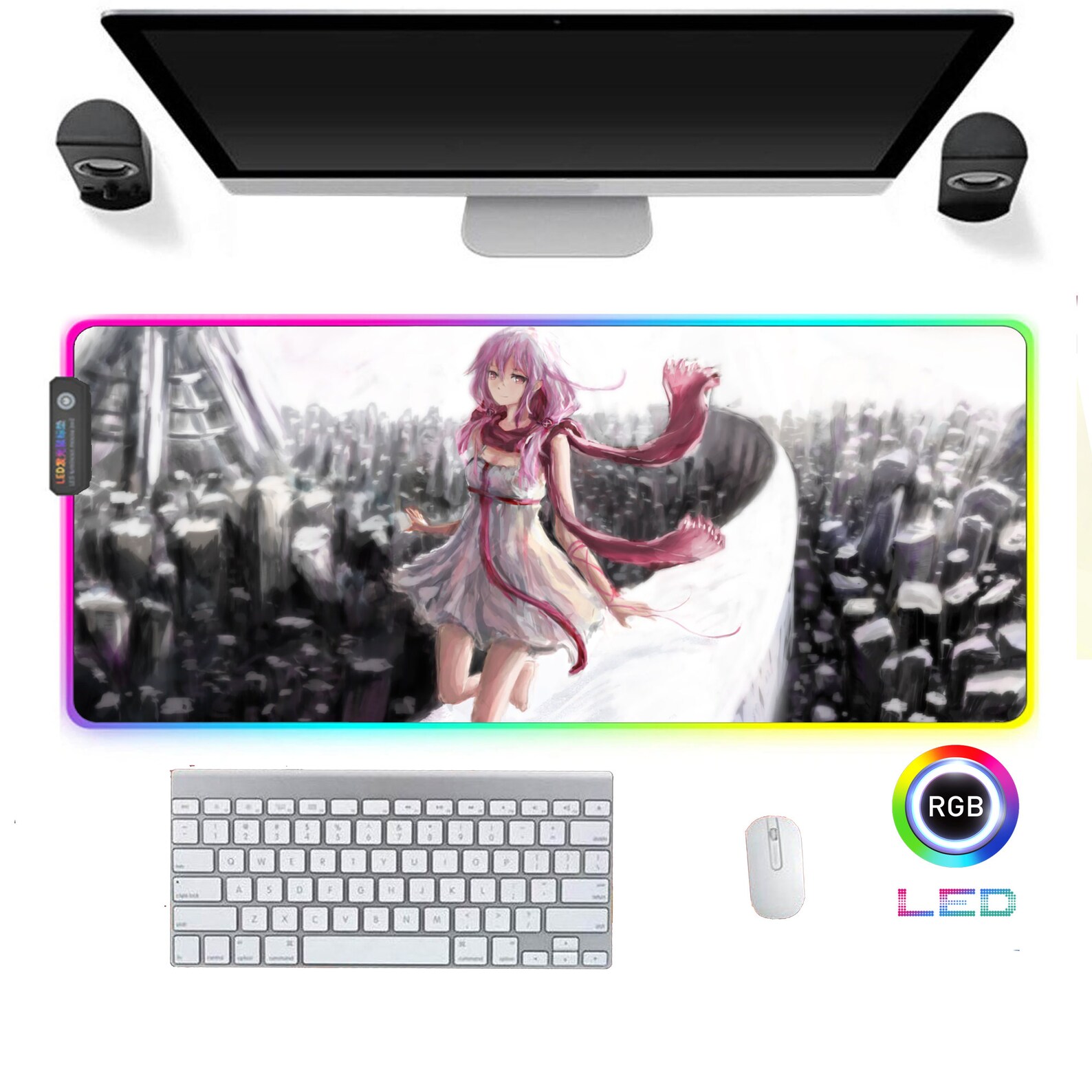 Big Led Rgb Gaming Mousepad 600x350mm Artwork Anime Girl Manga Etsy