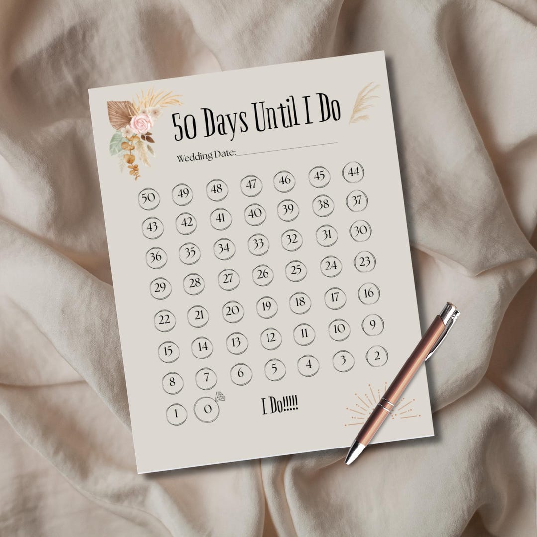 Boho Wedding Countdown Sign | Printable 30-day PDF (8.5" X 11") - Etsy