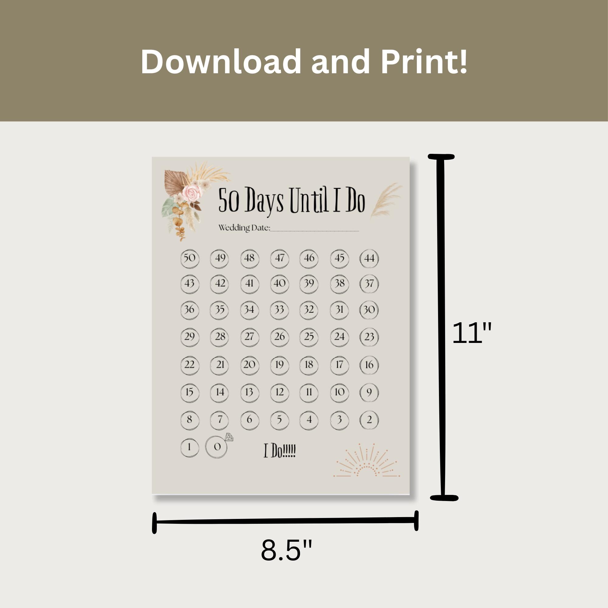 Boho Wedding Countdown Sign | Printable 30-day PDF (8.5" X 11") - Etsy