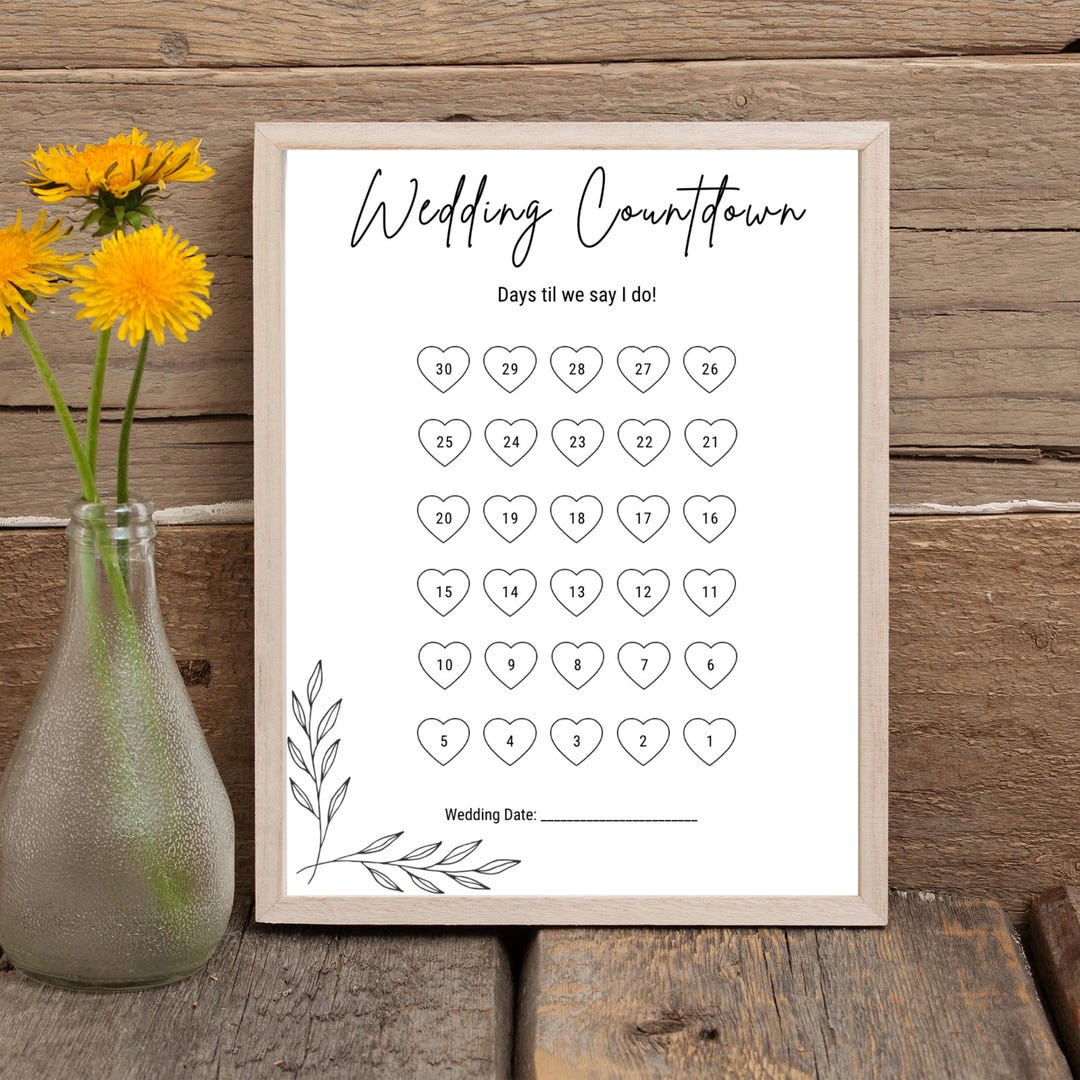 Wedding Countdown Downloadable PDF Sign | 8.5" X 11" Easy to Print at ...