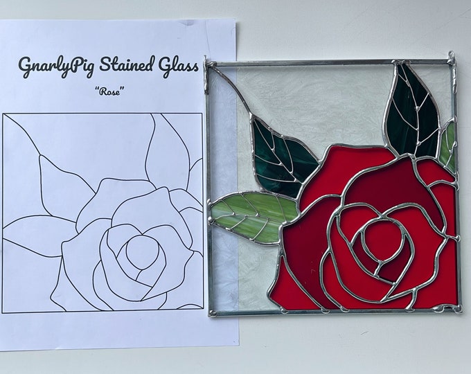 Single Rose Stained Glass Pattern, Floral Glass Pattern, Stained Glass ...