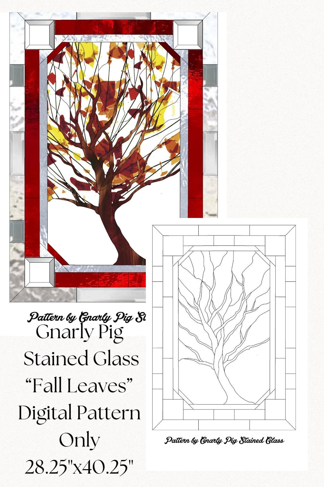 Fall Leaves Stained Glass Pattern, Fall Tree Stained Glass Pattern ...
