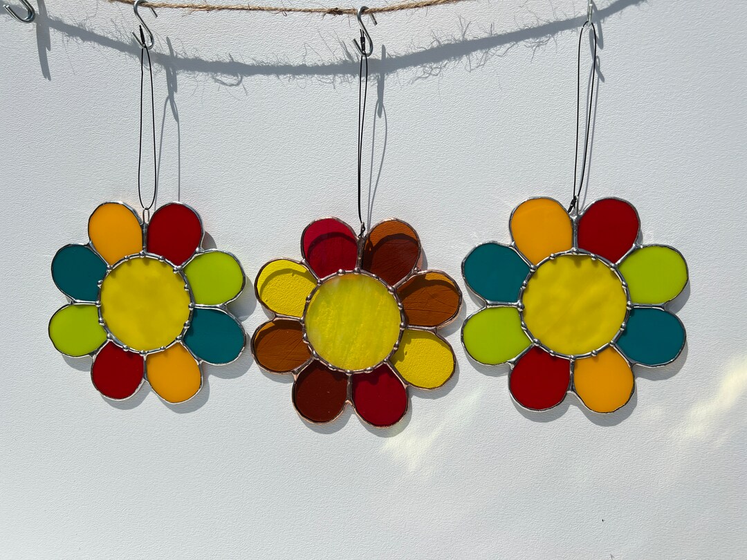 70s Flower Power Stained Glass Suncatcher Hippy Trippy Window Decor - Etsy
