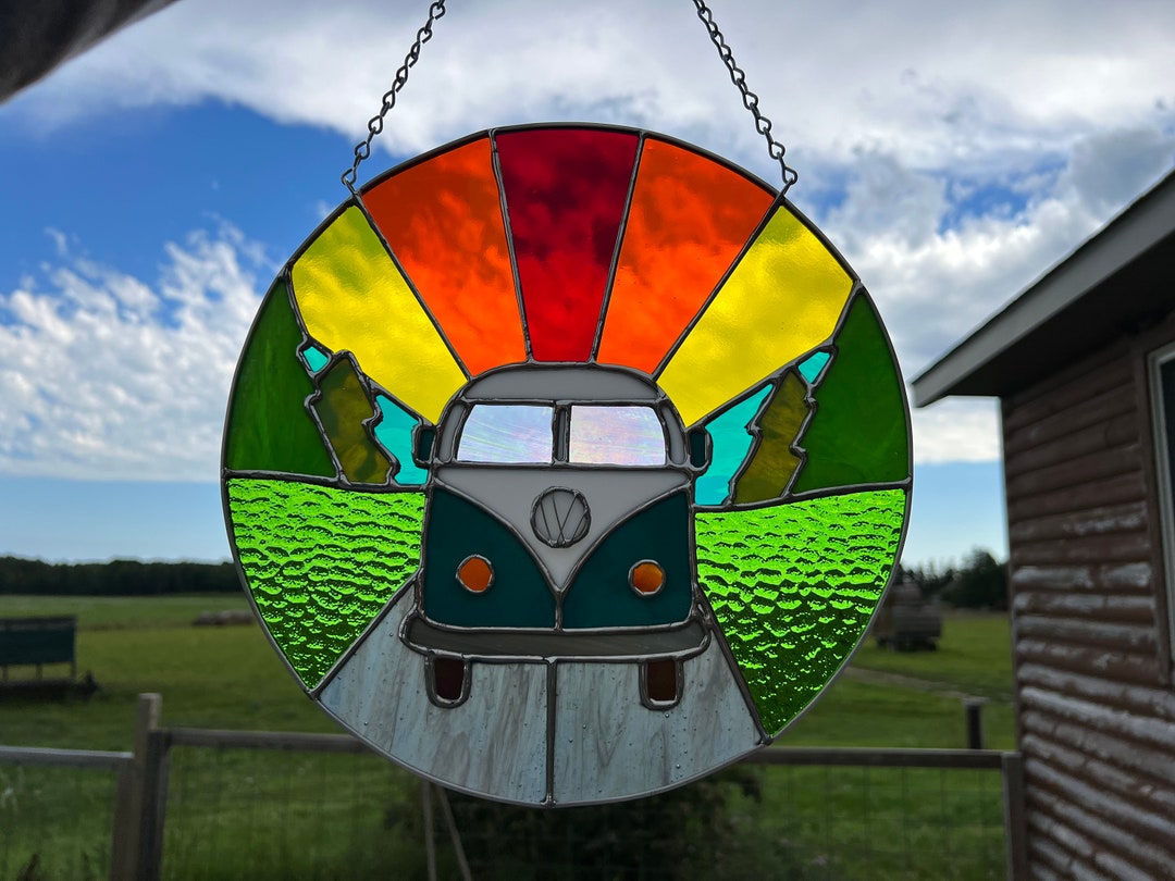 Groovy VW Bus Stained Glass Rainbow Hippy Trippy Summer Sun - Etsy
