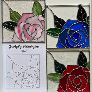 Single Rose Stained Glass Pattern, Floral Glass Pattern, Stained Glass ...