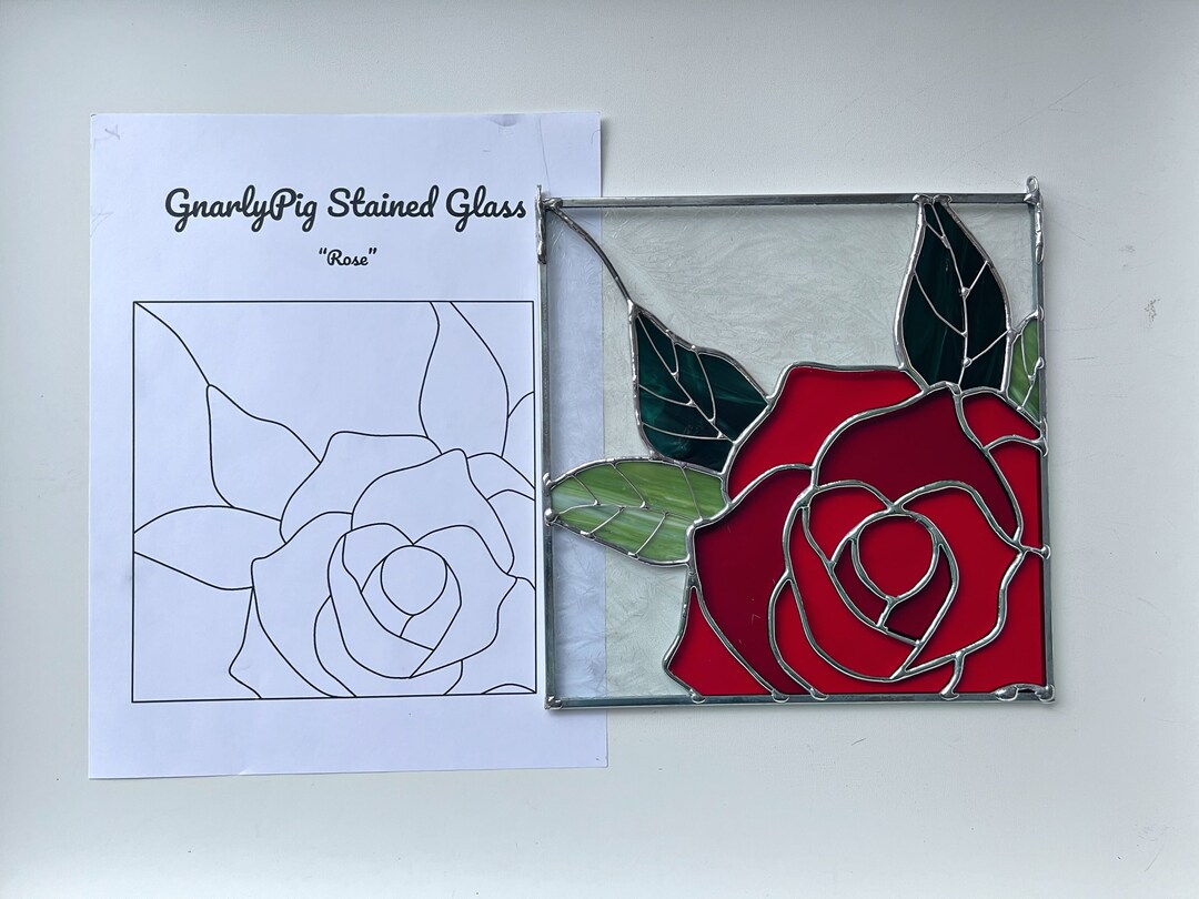 Single Rose Stained Glass Pattern, Floral Glass Pattern, Stained Glass ...