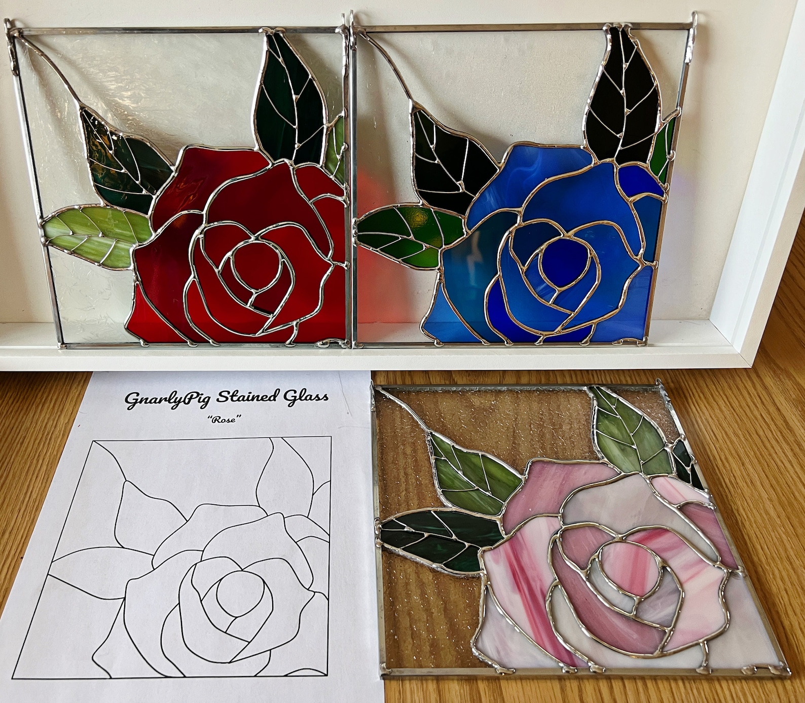 Single Rose Stained Glass Pattern, Floral Glass Pattern, Stained Glass ...