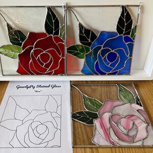Single Rose Stained Glass Pattern, Floral Glass Pattern, Stained Glass ...