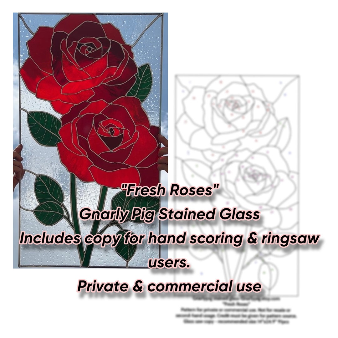 Fresh Roses Stained Glass Pattern Floral Modern Red Rose Art - Etsy