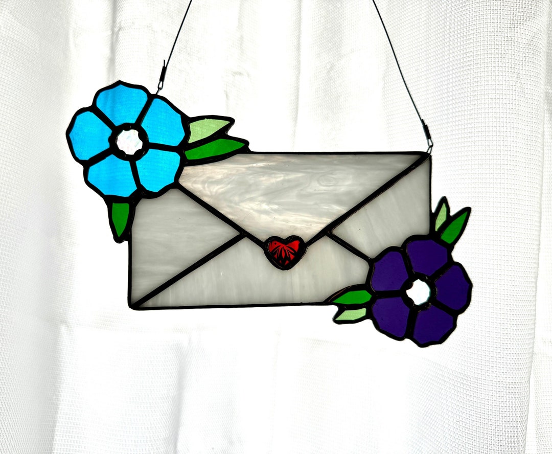 Traditional Tattoo Style Envelope Heart Sun Catcher Stained Glass ...
